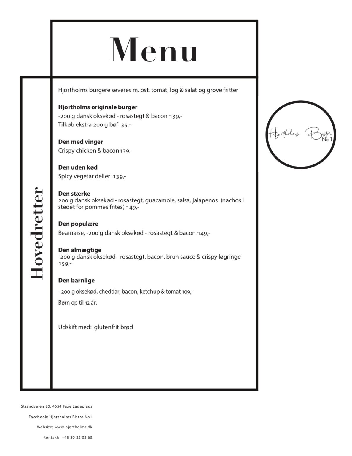 Menukort - Hjortholms Bistro No 1